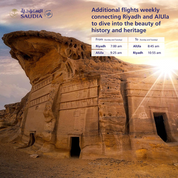 SAUDIA ADDS NEW FLIGHTS TO ALULA, A PLACE OF HERITAGE FOR THE WORLD